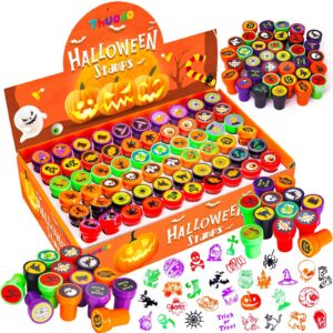 thuodo halloween party favors, 120 pieces assorted stamps for kids bulk, children self-ink holiday toy gifts game prizes, halloween treat goodies bags filler classroom rewards stationery set