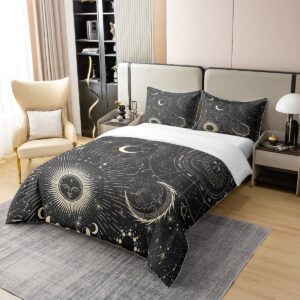 Erosebridal 100% Cotton Bohemian Sun Moon Comforter Cover Constellation Duvet Cover Starry Sky Bedding Set Exotic Style Black Room Decorative Quilt Cover 1 Duvet Cover with 1 Pillow Sham Full Size