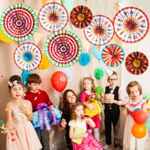 Outus 9 Pcs Carnival Hanging Paper Fans Decoration Circus Animals Paper Fans Classroom Decoration Carnival Circus Theme Ceiling Wall Garland for Circus Birthday Baby Shower Party Favors