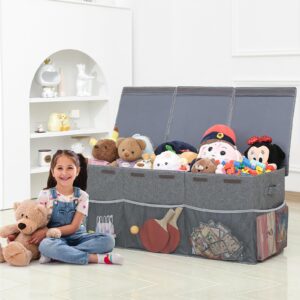 Remittur Extra Large Toy Box Chest with Mesh Pockets, Kids Toy Storage Organizer Bakest Box, Foldable Toy Organizers and Storage Bin with Lids, Toy Bin for Kids, Boys,Girls,Nursery,Playroom,Office