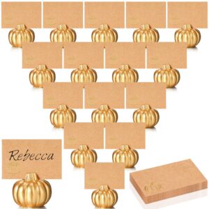 yaomiao 16 pcs thanksgiving table decor fall card holder pumpkin place card holder mini table number photo holders for fall wedding decorations thanksgiving halloween bridal party(gold)