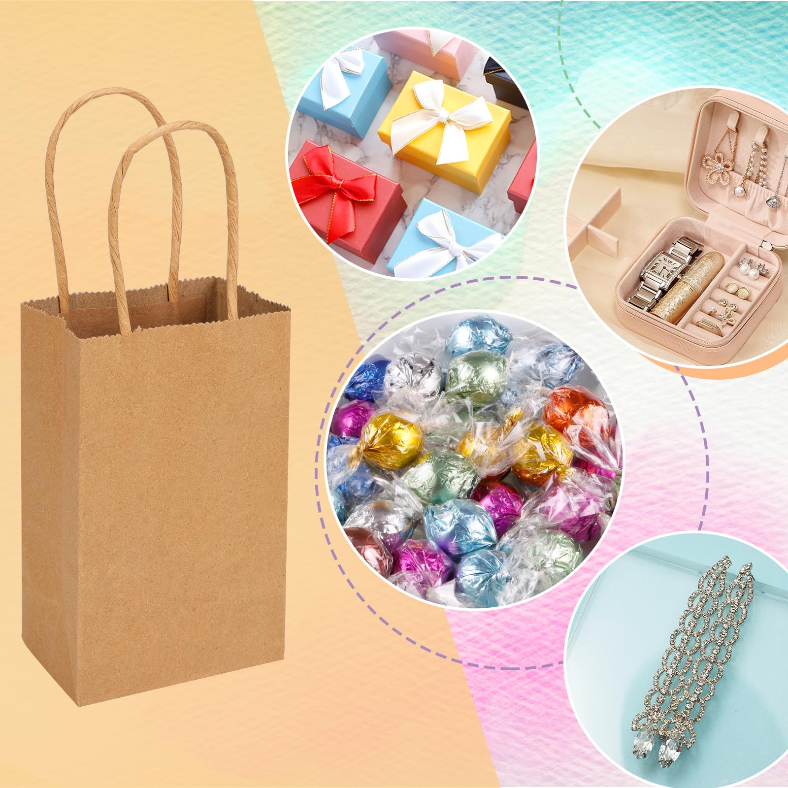 Moretoes 30pcs Small Kraft Paper Bags 6 x 3.5 x 2.4 Inches Mini Gift Bags with Handles Bulk Party Favor Bags Candy Bags