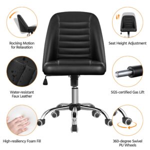 Yaheetech PU Leather Armless Office Chair, Mid Back Desk Chair,Computer Task Chair, Modern Vanity Chair with Rolling Wheels, Metal Base Black