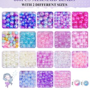 DUDUCOFU 900Pcs Mermaid Bracelet Making Kit for Girls Kids Charm DIY Beads for Jewelry Making, Friendship Bracelet Kit with Ocean Pearl Shell Butterfly Beads for Bracelet Necklace Making