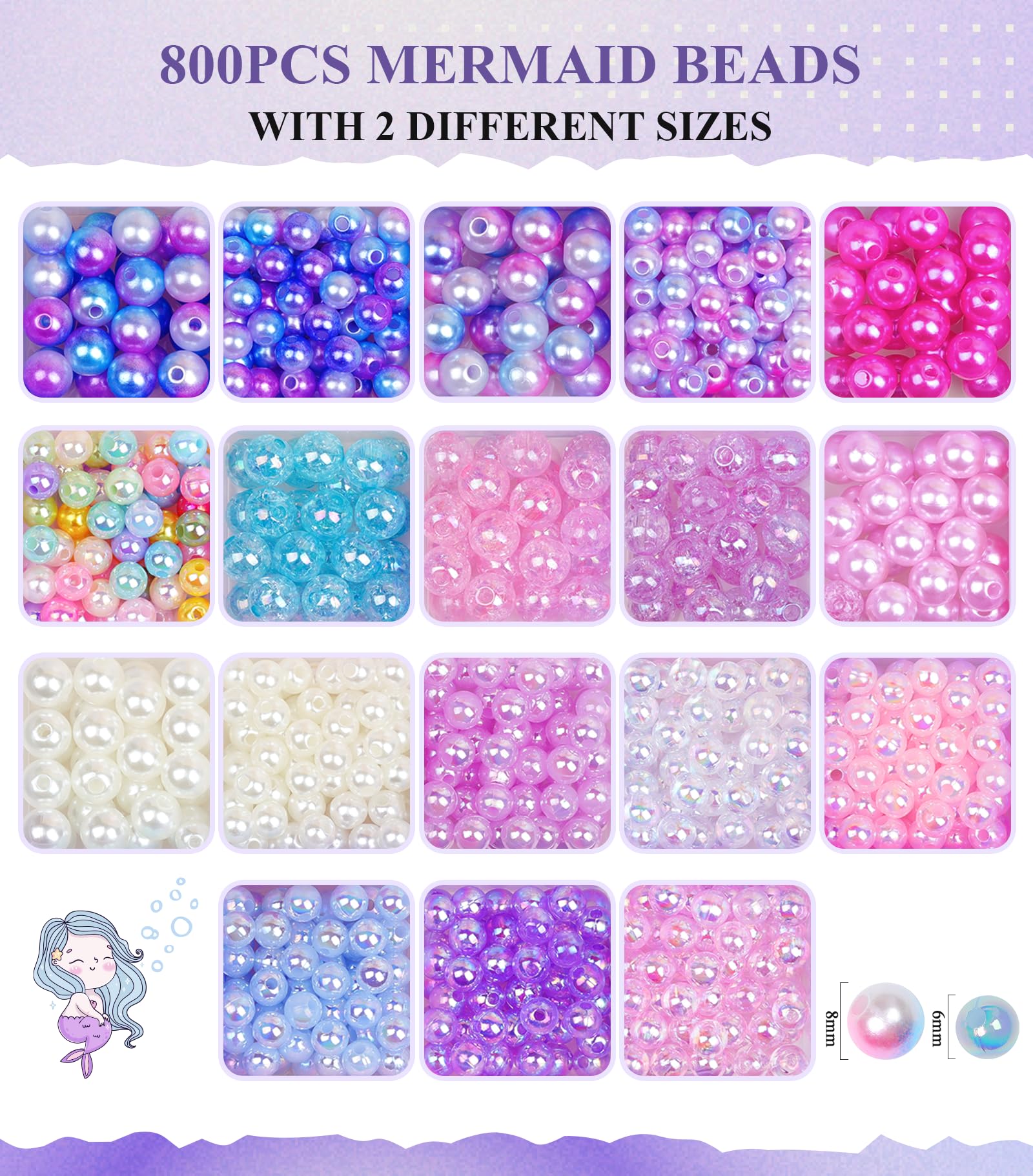 DUDUCOFU 900Pcs Mermaid Bracelet Making Kit for Girls Kids Charm DIY Beads for Jewelry Making, Friendship Bracelet Kit with Ocean Pearl Shell Butterfly Beads for Bracelet Necklace Making