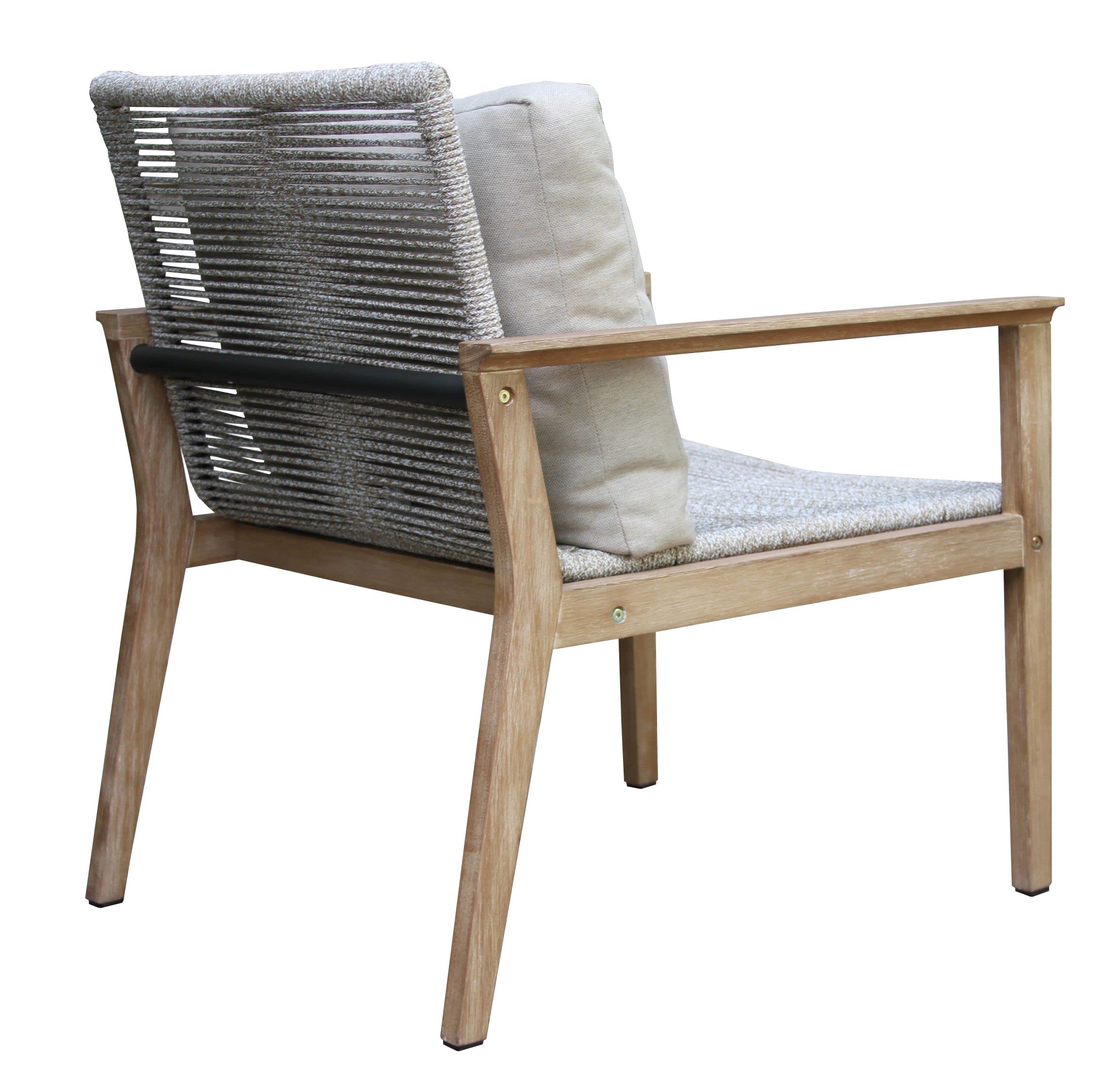 Outdoor Interiors Wheat Rope & Antique Wash Eucalyptus Lounge Chair, Set of 2