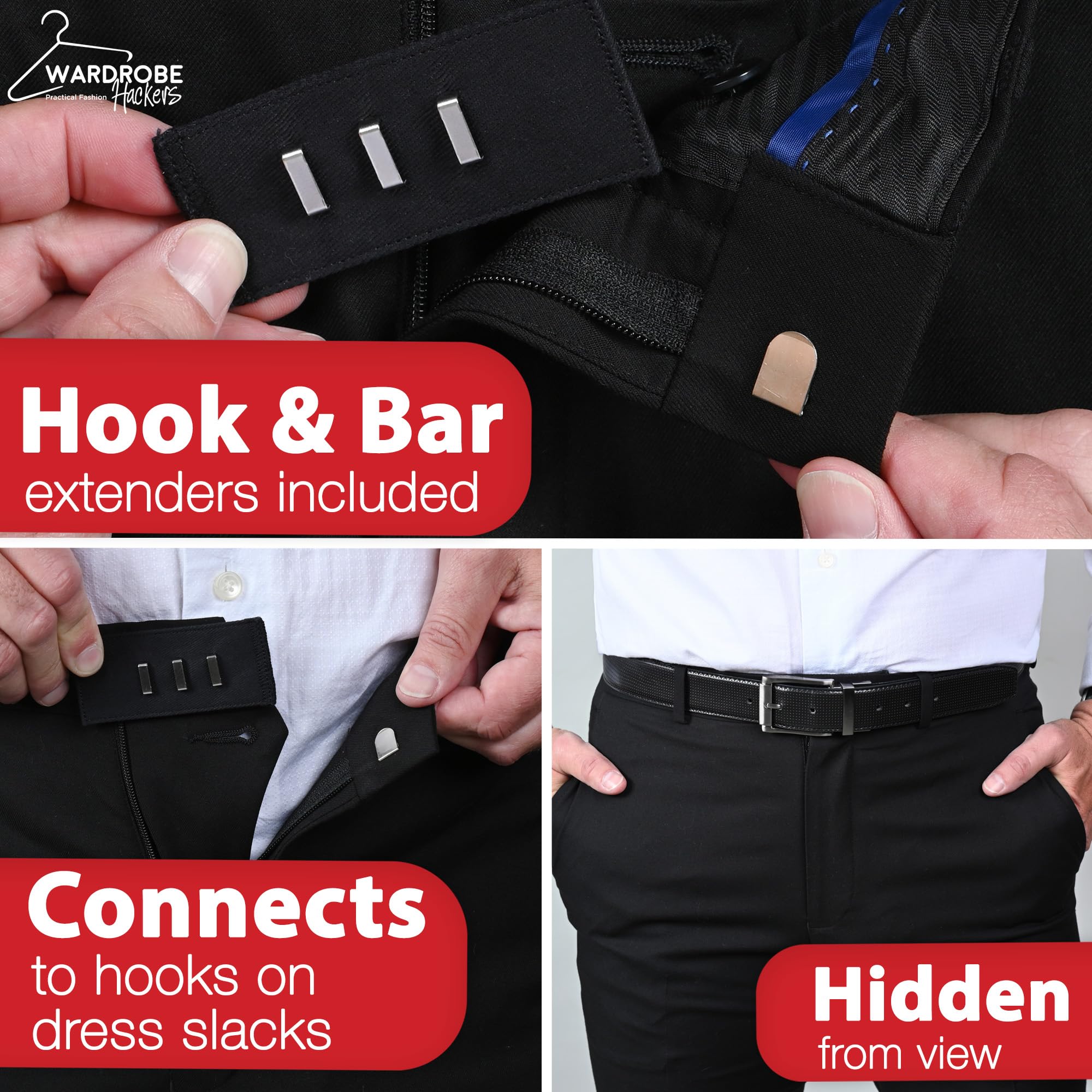 Button Extender for Pants Waist Extenders for Pants for Men and Women (6-Piece Multiple Styles) Adjustable Jeans Button Extender – Black Metal Hook Pants Khaki Waistband Expander by Wardrobe Hackers