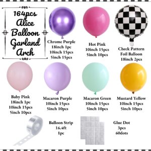 Enanal Alice in Wonderland Balloon Garland Arch Kit, 163pc Purple Pink Rainbow Balloons with Chessboard Balloons for Spring Tea Party Onederland Birthday Baby Shower Party Decorations