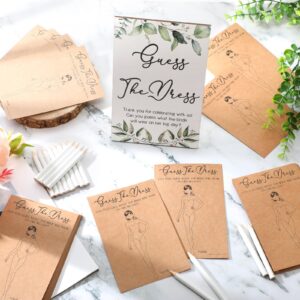 Seajan Guess The Dress Bridal Shower Game Wooden Game Sign Fun Bridal Shower Games Table Sign 50 Small Guessing Cards 50 Pencils for Guests Wedding Games Bachelorette Party Supplies (Green Leaves)