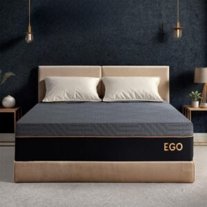 egohome 12 inch full mattress, copper gel cooling memory foam mattress for back pain relief,therapeutic double mattress bed in a box, made in usa, certipur-us certified, 54x75x12 black