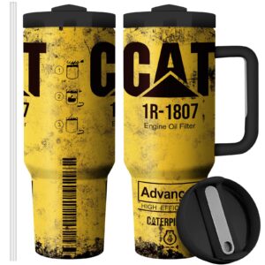 equoza cat 40oz tumbler with handle lid and straw funny tumbler for men dad classic creative gift double wall vacuun stainless steel travel mug insulated cup (cat 1r-1807)