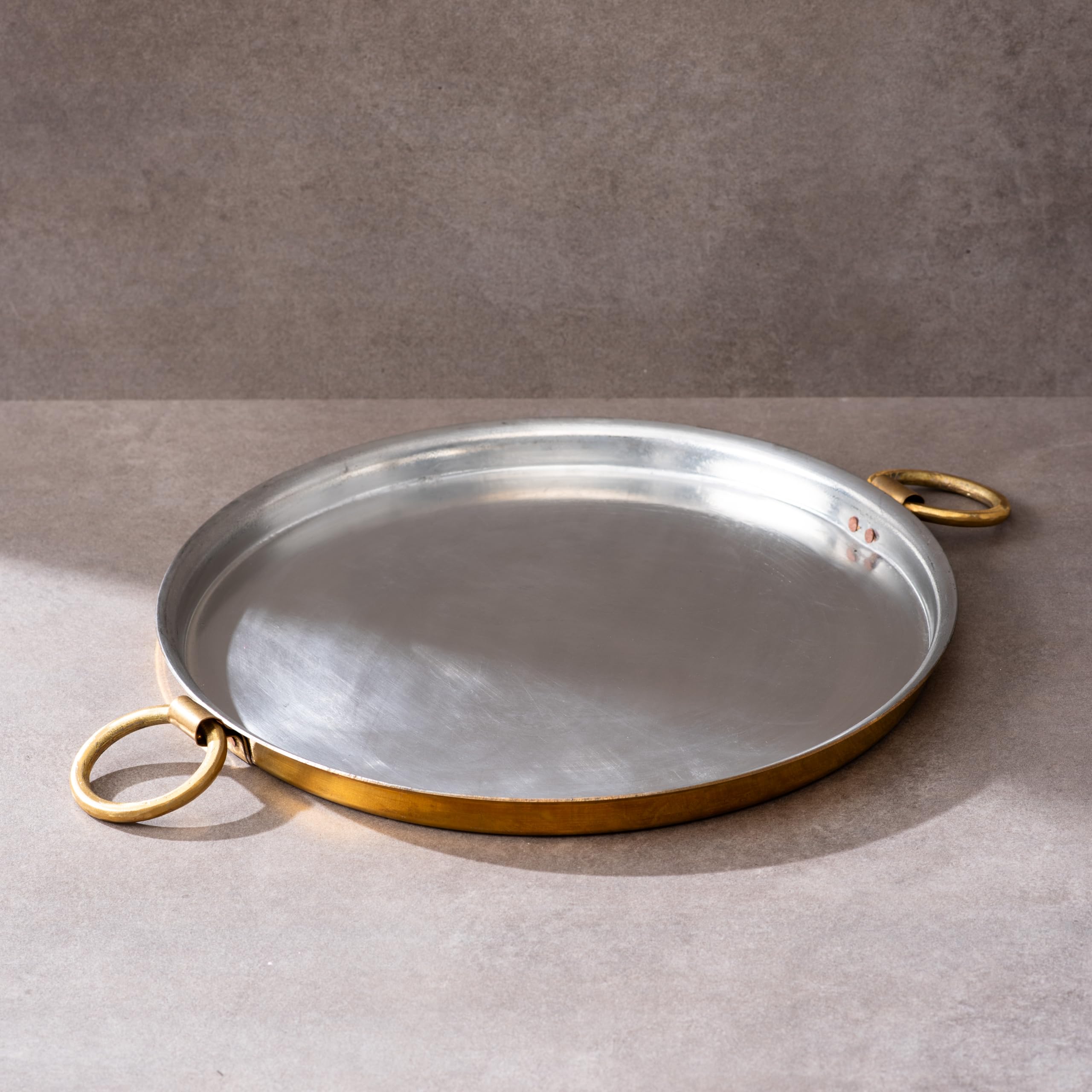 P-TAL Brass Dosa Tawa 28cm Naturally Non Stick Tawa for Dosa with Handles 100% Healthy Dosa Pan with No Teflon/Chemical Coating Handcrafted Ptal Brass Utensils for Kitchen