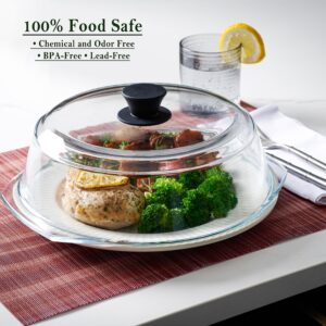 Tall Glass Microwave Splatter Cover for Food - Cookware & Bakeware Serving Dish Cover, Plate Splatter Guard Lid with Easy Grip Silicone Handle Knob - 100% Food Grade BPA Free & Dishwasher Safe - 10in.