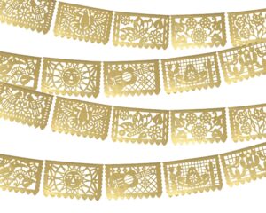 gold papel picado banner - matte gold papel picadotissue paper banner for fiestas, weddings, bridal shower, engagement, baby shower, birthdays 2 pack/12ft long each)/ not plastic