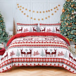 christmas duvet cover king size, duvet cover set 3 piece christmas theme soft microfiber bedding set,striped christmas tree geometry elk plaid snowflake merry christmas pattern comforter set 104"x90"