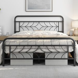 yaheetech full size bed frame metal platform bed with sparkling star-inspired design headboard, 13 inch underbed storage, no box spring needed, easy assembly, modern, black