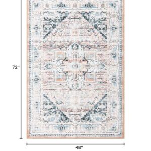 Asrug 4x6 Washable Area Rug, Boho Non-Slip Entryway Rug Doormat Stain Resistant Non-Shedding Distressed Throw Carpet for Bedroom Living Room Kitchen Bathroom, Light Blue