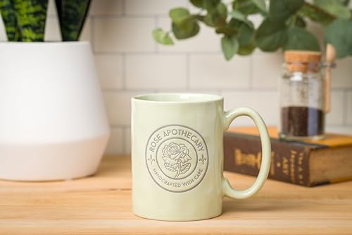 Silver Buffalo Schitt's Creek Rose Apothecary Circle Badge Wax Resist Ceramic Pottery Mug, 17 Ounces