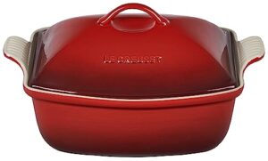 le creuset heritage stoneware deep baker with lid, 4.5 qt., cerise