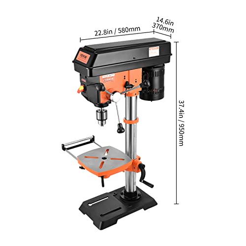 VEVOR 12 in Benchtop Drill Press, 5 Amp 120V, Variable Speed Cast Iron Bench Drill Press, 12 in Swing Distance 0-45° Tiltling Worktable with Laser Work Light, Tabletop Drilling Machine for Wood Metal