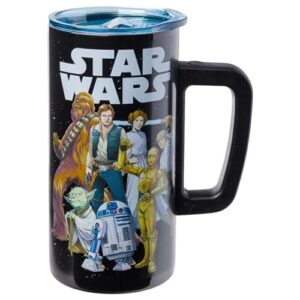 silver buffalo star wars group shot double wall stainless steel coffee mug with handle, 15 ounces