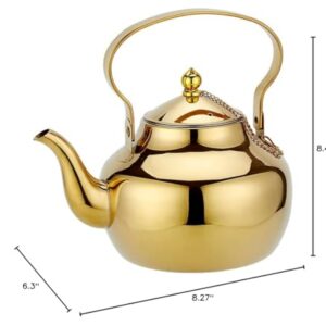 2000ml Gooseneck Teapot with Removable Infuser, 2.1qt Hot Water Kettle Boiling Water Pot, Stainless Steel Tea Kettle, Stovetop Safe Teapot Coffee Kettle for Coffee Blooming, Loose Tea, Gold