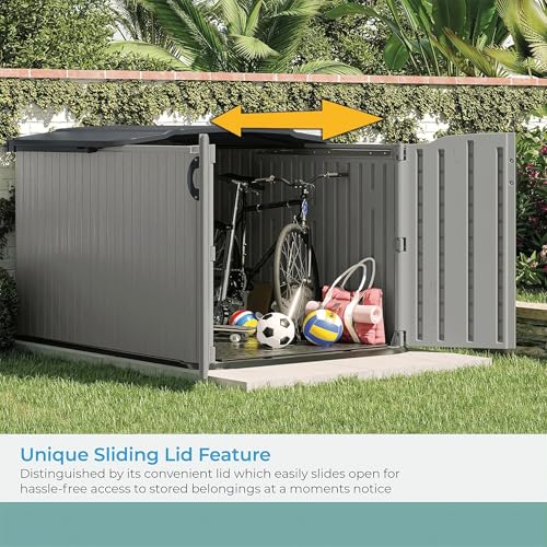 Suncast Glidetop Horizontal Outdoor Storage Shed with Pad-Lockable Sliding Lid and Doors, All-Weather Shed for Yard Storage, 57.5" W x 79.75" D x 52" H