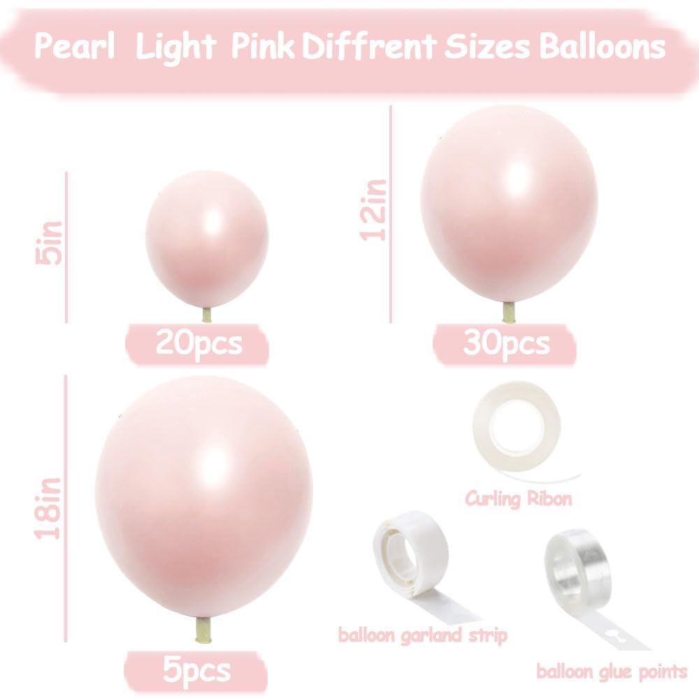 Pearl Pink Balloons Double Stuffed Light Pink Balloons Thick Latex Macaron Baby Pink Different Sizes 18/12/5in Pastel Pink Balloon Arch Kit For Baby Shower Wedding Birthday Party Decor