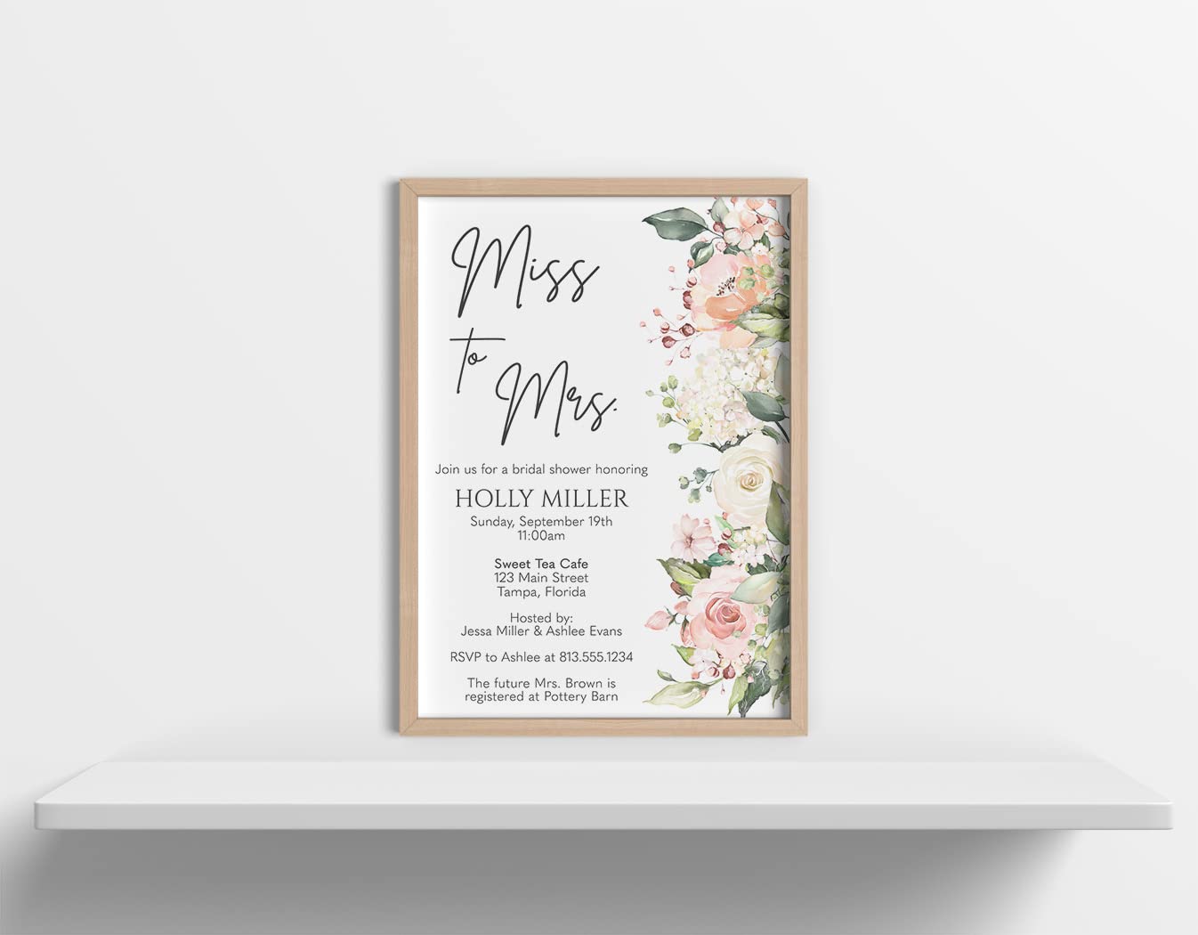 Bridal Shower Invitation Wedding Shower Invite Miss to Mrs Bachelorette Party Last Fling Before the Ring Floral Flowers Printed Cards Customized Personalized Cards (12 Count)