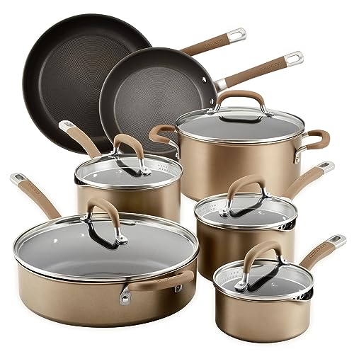 Circulon Premier Professional Hard Anodized Nonstick Cookware Induction Pots and Pans Set, 12 Piece, Bronze