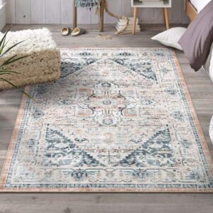 asrug 4x6 washable area rug, boho non-slip entryway rug doormat stain resistant non-shedding distressed throw carpet for bedroom living room kitchen bathroom, light blue