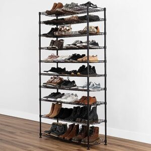 SafeRacks 10-Tier Shoe Rack - Black, Large Shoe Storage Organizer, 60 Pair, Heavy Duty Shoe Stand with Vertical Free Standing Shoe Shelf, Perfect for Entryway, Closet, Garage, & Bedroom Storage