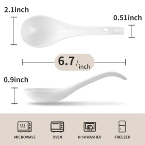 AXIAOLU Asian Soup Spoon,6.75 Inch Ceramic Ramen Spoon,White Chinese Soup Spoons,With Deep Oval Hook Design,for Dumpling,Pho,Noodles,Miso,Wonton,Set Of 4