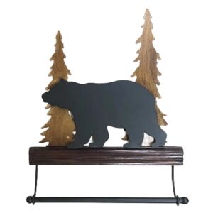 the bridge collection black bear towel holder - towel bar black bear bathroom decor - bear accessories for mountain lodge cabin decor - black bear decor for kitchen, bathroom hand towel rack rustic