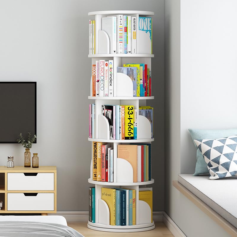 Rotating Bookshelf Tower, 360 Display 5 Tier Floor Standing Bookcase Storage Rack for Kids&Adults, Corner Bookshelf for Small Space, Book Shelf Rotating Bookcase for Bedroom, Living Room, Study