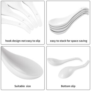 AXIAOLU Asian Soup Spoon,6.75 Inch Ceramic Ramen Spoon,White Chinese Soup Spoons,With Deep Oval Hook Design,for Dumpling,Pho,Noodles,Miso,Wonton,Set Of 4