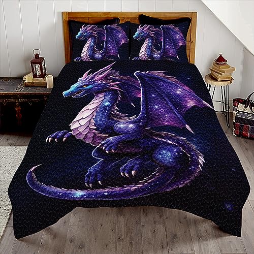 Customized Dragon Quilt Set - Purple Dragon Comforter Set, Dragon Bedding Set - Dragon Comforter All Season, Dragon Quilts, Dragon Bedding Queen Size, Galaxy Dragon Bedding, Dragon Comforter Twin