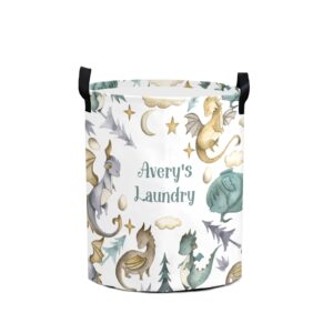 personalized laundry basket for boys girls, animals dragon watercolor custom laundry basket waterproof coating with handles,for bathroom bedroom living room