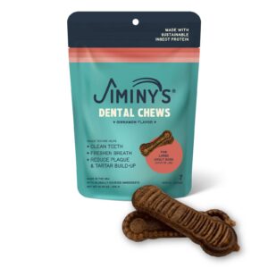 jiminy's dental chews for dogs, cinnamon flavor, scientifically proven to improve oral health, dental bones clean teeth, fight bad breath, and removes plaque and tartar, large, 7ct (pack of 1)