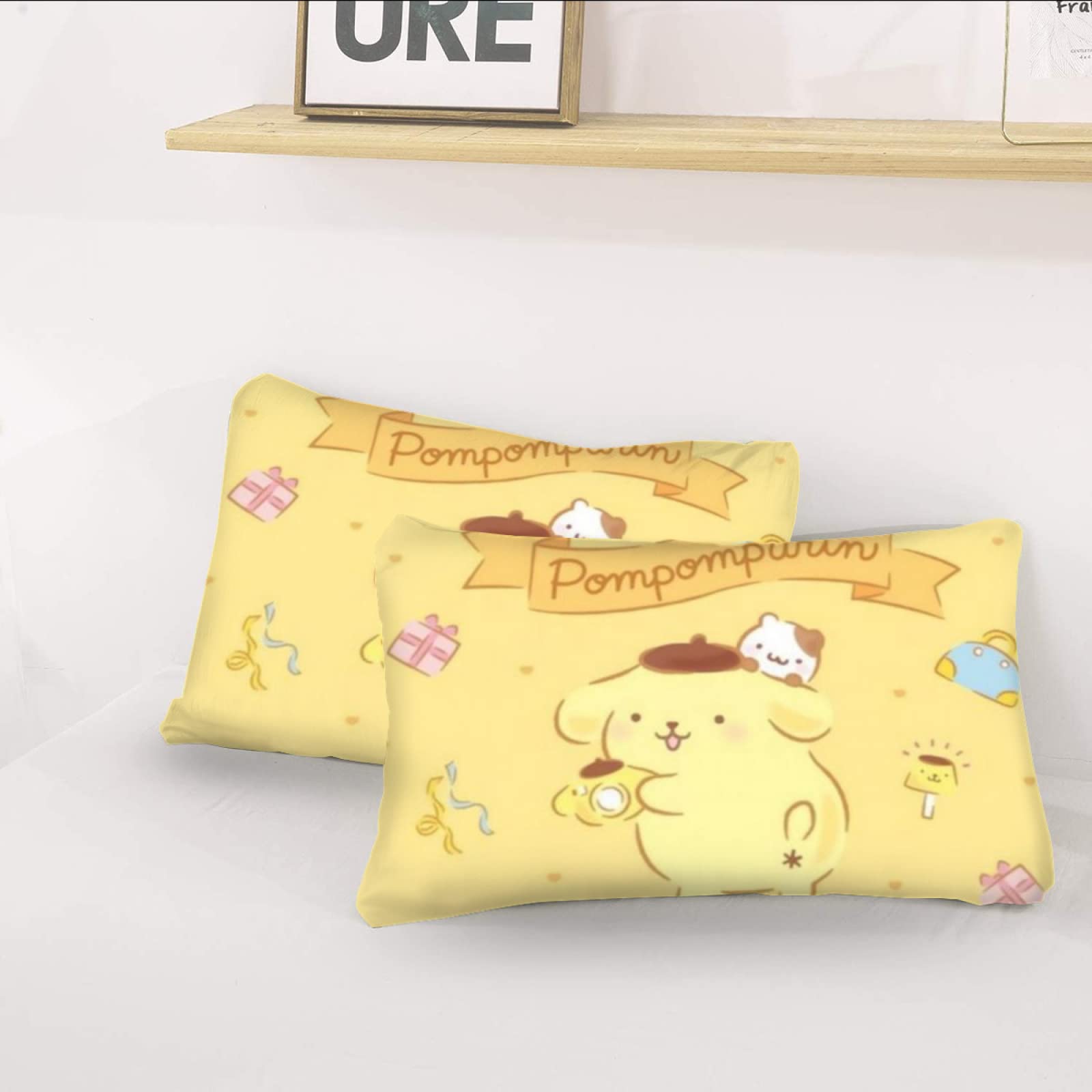 Anime 3 Piece Bedding Set Printed Duvet Cover Set Pompompurin Printed Bed Comforter Cover Quilt Covers with Pillowcases for Your Own Bedroom Yellow Cute Puppy