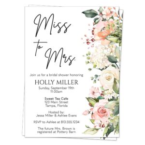 bridal shower invitation wedding shower invite miss to mrs bachelorette party last fling before the ring floral flowers printed cards customized personalized cards (12 count)