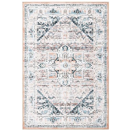 Asrug 4x6 Washable Area Rug, Boho Non-Slip Entryway Rug Doormat Stain Resistant Non-Shedding Distressed Throw Carpet for Bedroom Living Room Kitchen Bathroom, Light Blue