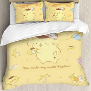 anime 3 piece bedding set printed duvet cover set pompompurin printed bed comforter cover quilt covers with pillowcases for your own bedroom yellow cute puppy