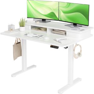 claiks standing desk with roller shutter door, electric standing desk adjustable height, adjustable standing desk with storage shelves, 48 inch white