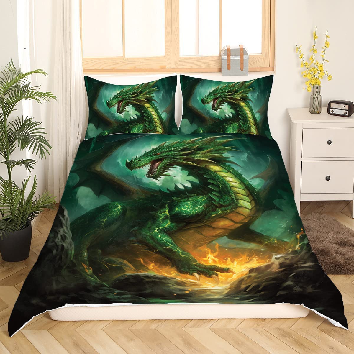 Personalized Green Dragon Duvet Cover Bedding Dragon - Dragon Comforter for Girls Boys Kid - Dragon Comforter, Quilts Bedding All Season, Dragon Bed Sets