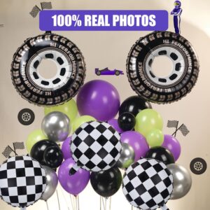 Truck Balloon Green Purple Black Silver Big Wheels Jeep Balloon Garland Halloween Balloon Arch Kit Race Car Checkered Flag For Monster Truck Party Supplies Kids 3th 4th Boy Birthday Party Decoration