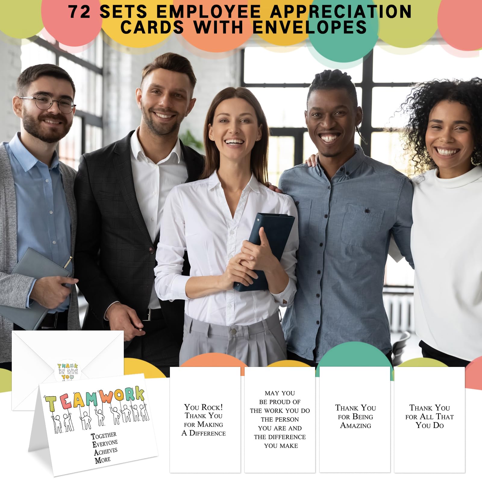 Tenceur 72 Sets Appreciation Cards with Envelopes Employee Appreciation Cards Work Anniversary Cards for Employees Work Anniversary Cards Staff Gifts