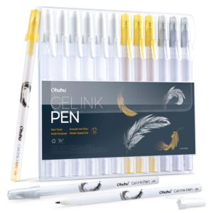 ohuhu gel ink pens: 12 pack extra fine point pens opaque gel ink pens smooth white ink pens for highlight black paper art drawing scrapbook bullet journal - leahi (white, gold & silver ink pen)