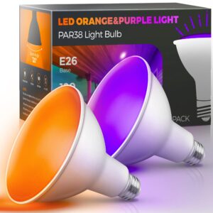 lohas orange purple halloween flood light bulbs, par38 led flood light outdoor 100w equivalent, 15 watt colored porch light bulb, e26 base ideal for home lighting, holiday, party decoration, 2 pack