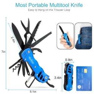 Bovgero Multitool Knife, 16 in 1 Pocket Knife, Handmade Multi Tool Knife, Gift for Men boyfriend dad him husband, Blue